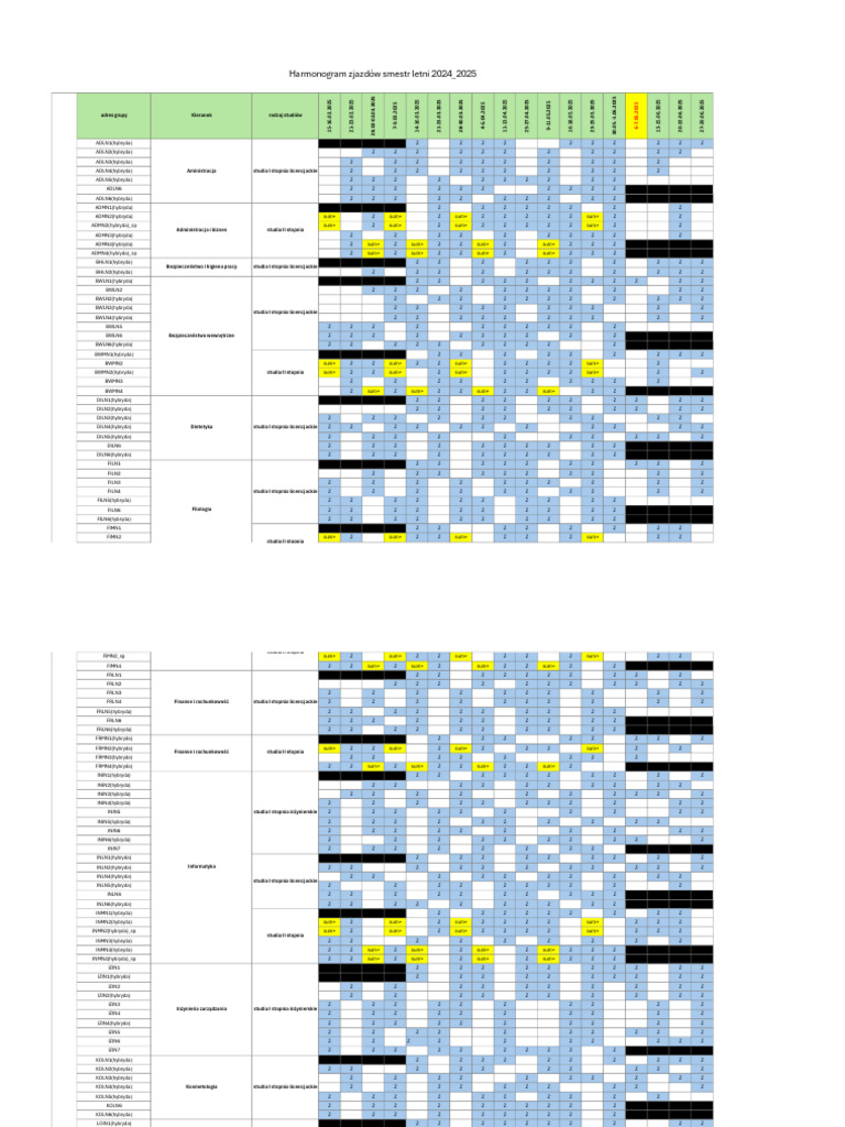 Harmonogram Zjazdów Semestr Letni 2024 - 25 | PDF