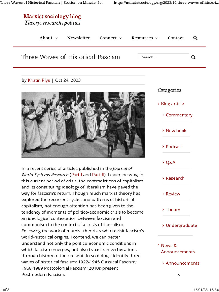 Three Waves of Historical Fascism - Section On Marxist Sociology | PDF ...
