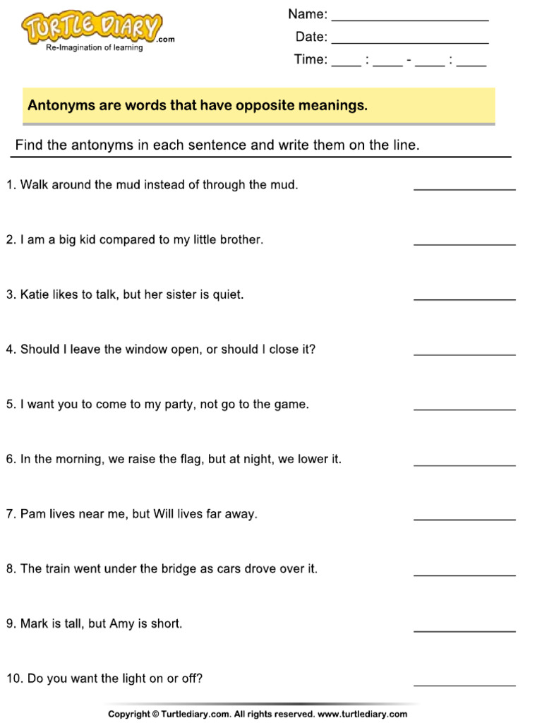 Find and Write Antonyms in Each Sentence | PDF