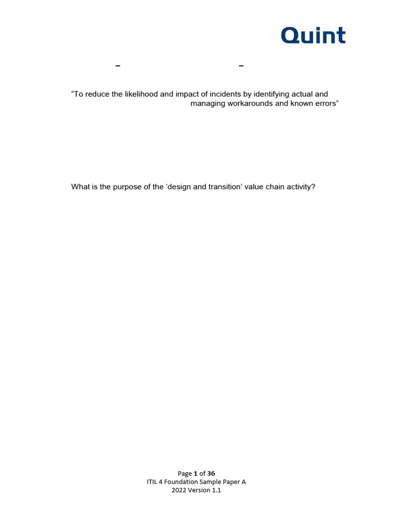 ITIL 4 Foundation Sample Exams Paper A 2022 v1.1 - UNLK | PDF | It ...