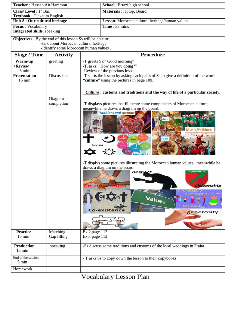 Moroccan Cultural Heritage Lesson Plan | PDF