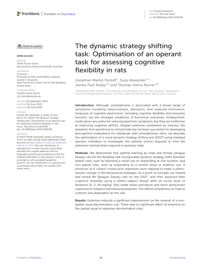 The Dynamic Strategy Shifting Task: Optimisation of An Operant Task For ...
