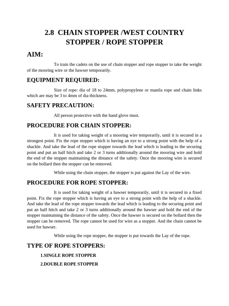 Chain and Rope Stopper Techniques | PDF