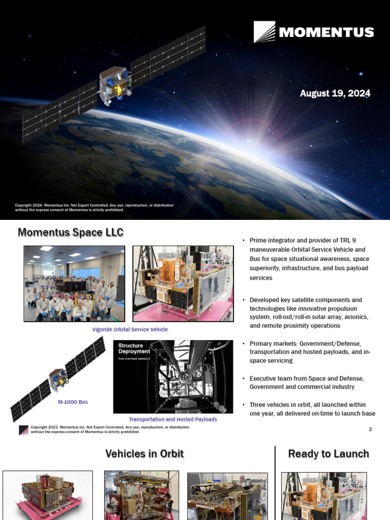 Momentus Overview 8 - 19 - 24 | PDF | Photovoltaics | Thin Film Solar Cell