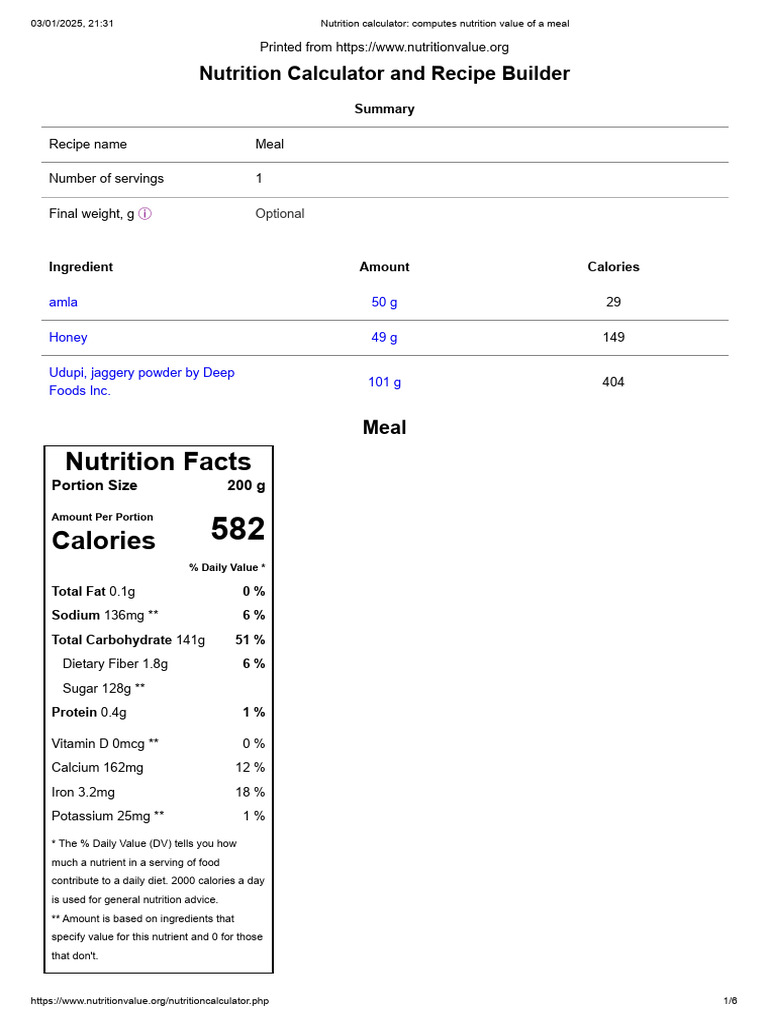 Nutrition calculator_ computes nutrition value of a meal | PDF ...