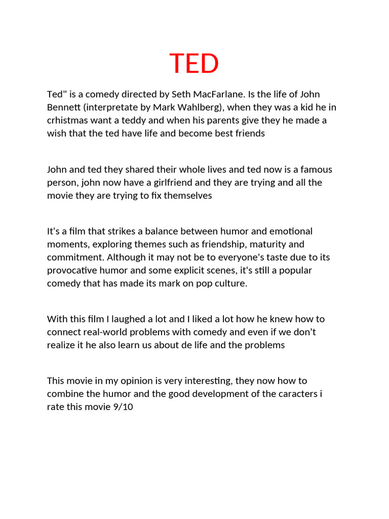 Ted Movie Review: Humor & Friendship | PDF