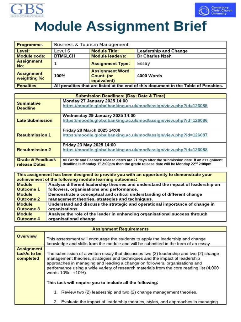 BTM6LCH Assignment Brief - Module 3 | PDF | Leadership | Plagiarism