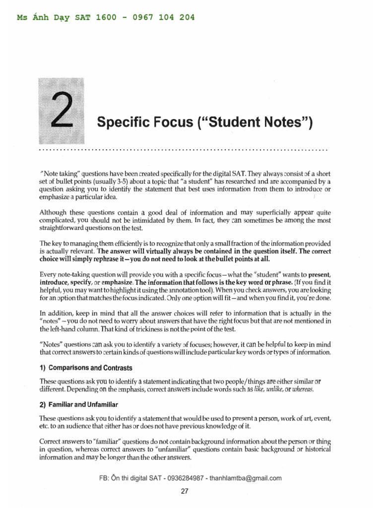 Specific Focus (Student Notes) | PDF