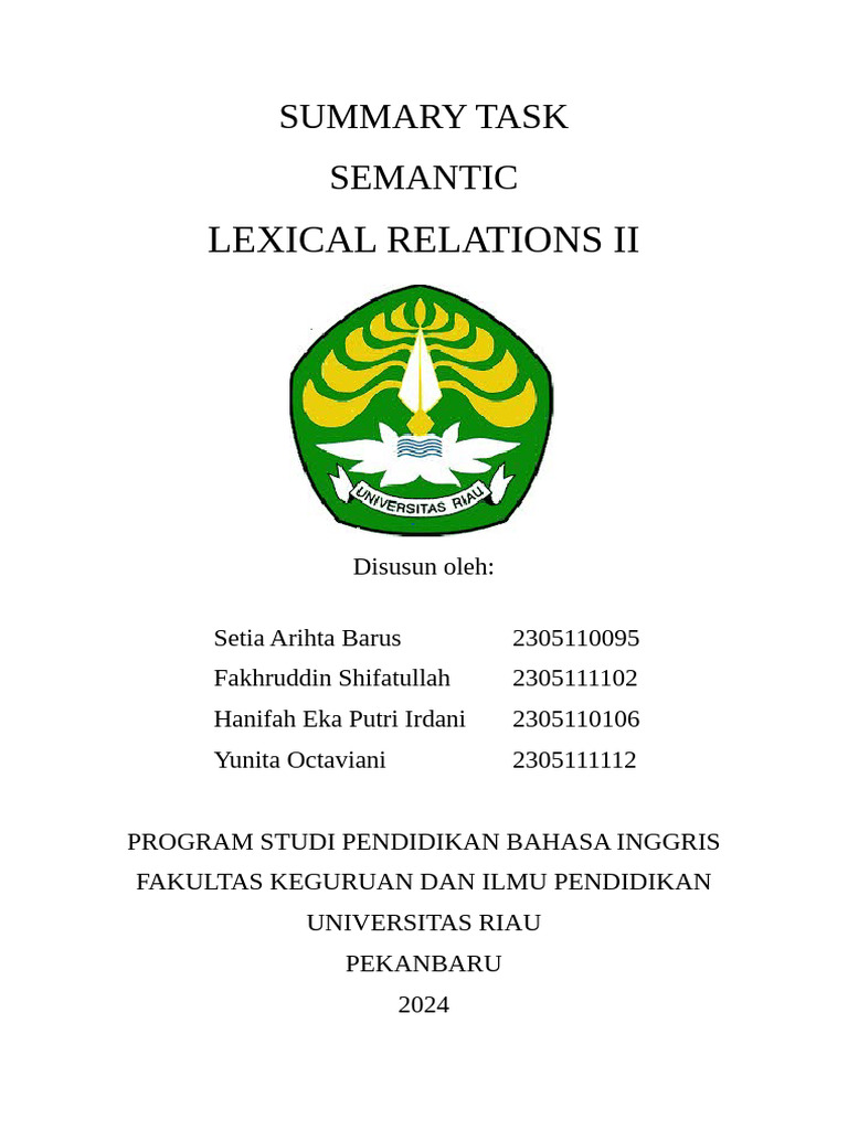 Lexical Relations II Summary | PDF | Verb | Grammar