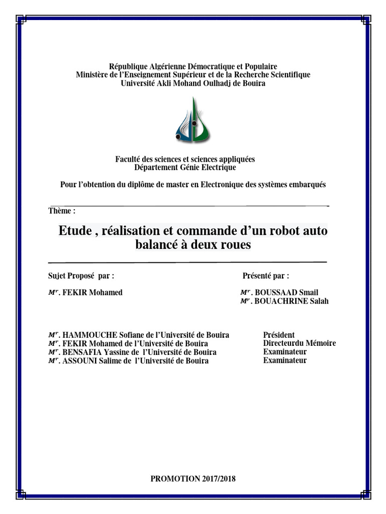 Etude, Réalisation Et Commande D'un Robot Auto Balancé À Deux Roues | PDF