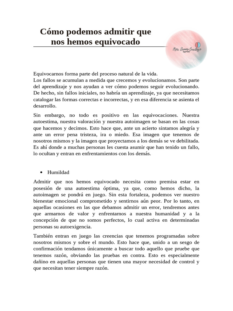Cómo Admitir Errores y Crecer | PDF | Las emociones | Autoestima