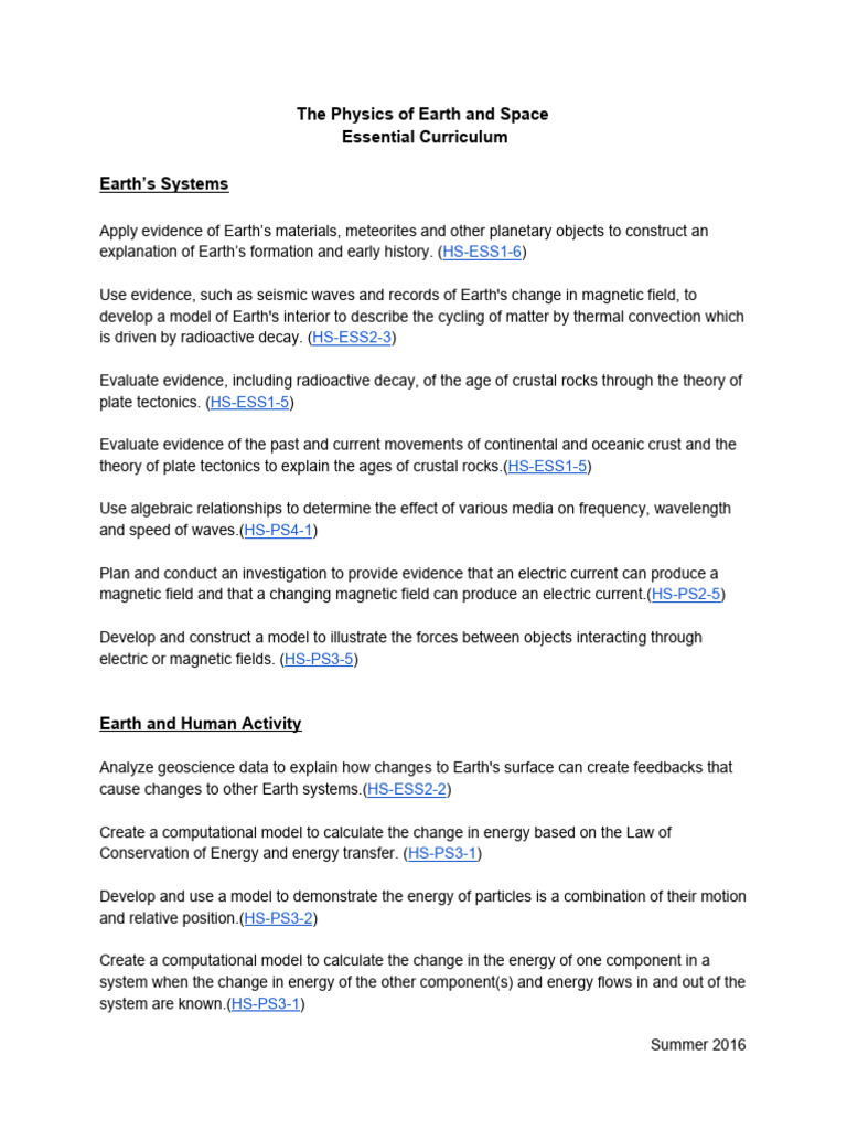 Earth and Space Science Curriculum Guide | PDF | Earth | Atoms