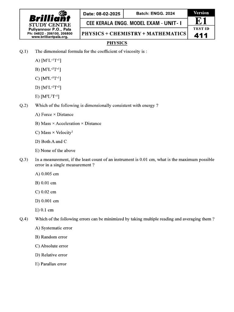 Keam Model-Unit - 1 - P+C+M-08-02-25 | PDF