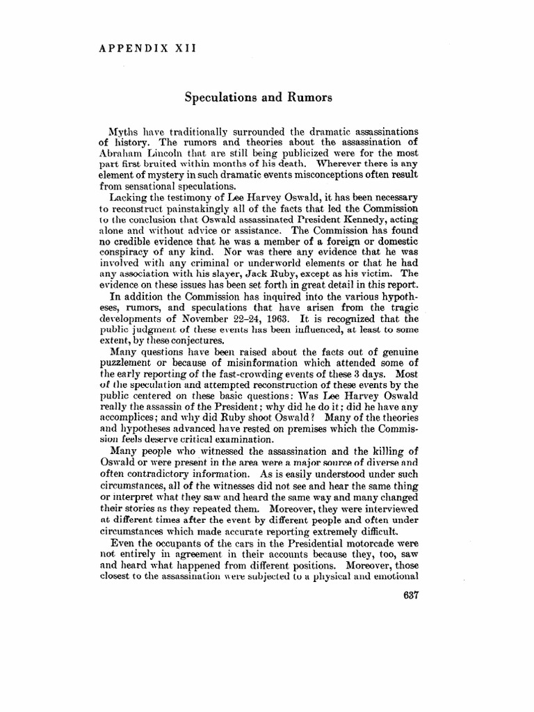 Speculations and Rumors: Appendix XII | PDF | Lee Harvey Oswald | Armed Conflict