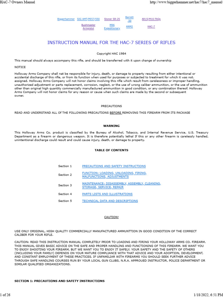 HAC-7 Owners Manual | PDF | Magazine (Firearms) | Trigger (Firearms)