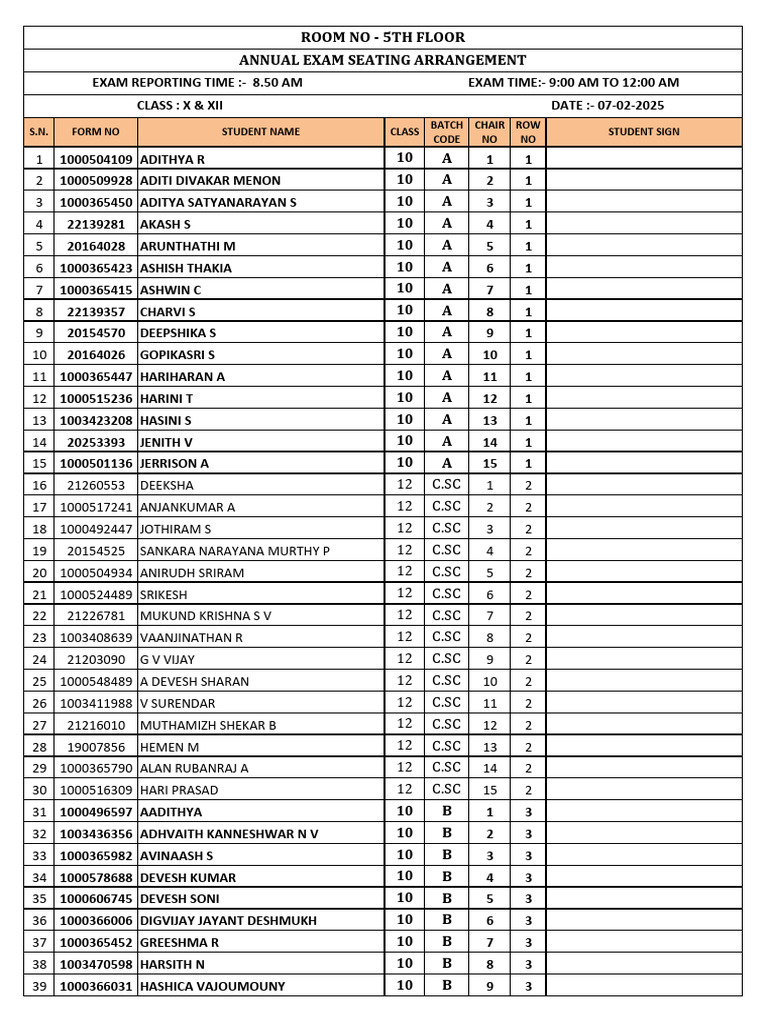 07-02-2025 X & XII Exam Seating Arrangement | PDF