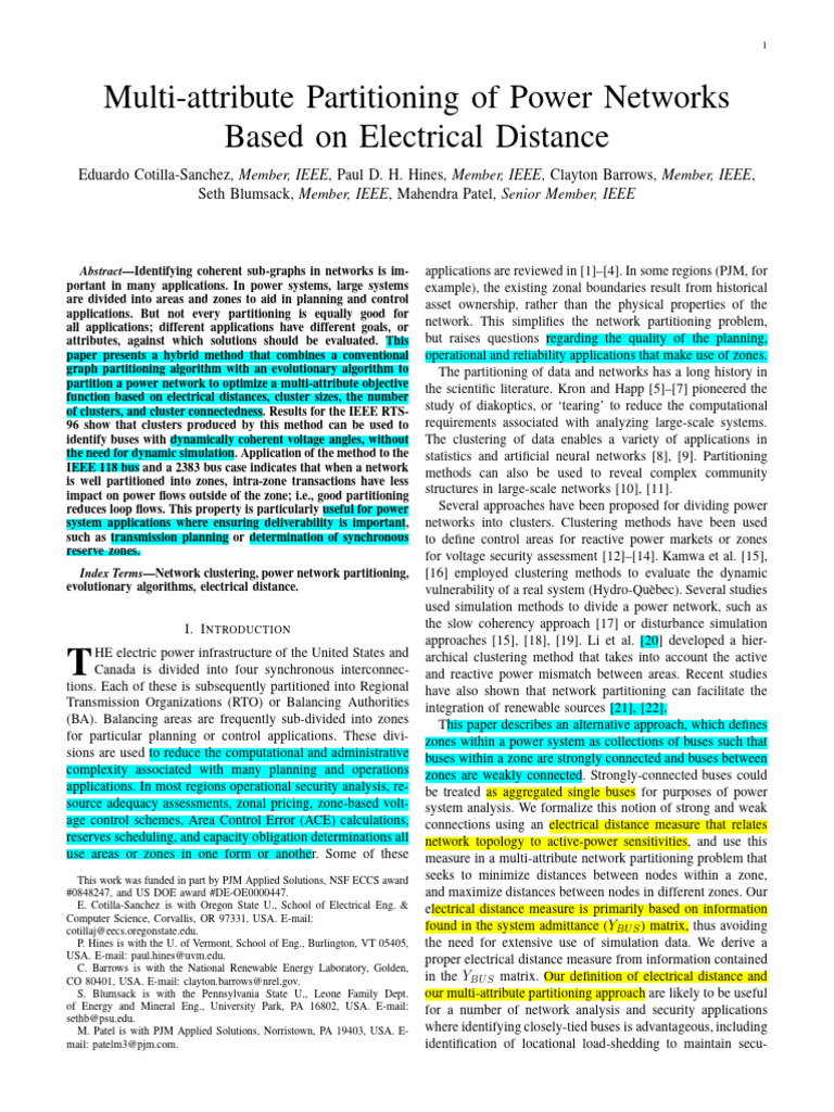 Multi-Attribute Partitioning of Power Networks Based On Electrical Distance | PDF | Cluster ...