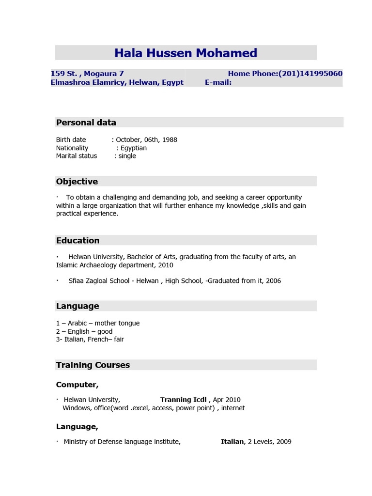 Hala Hussen Mohamed: Personal Data | PDF