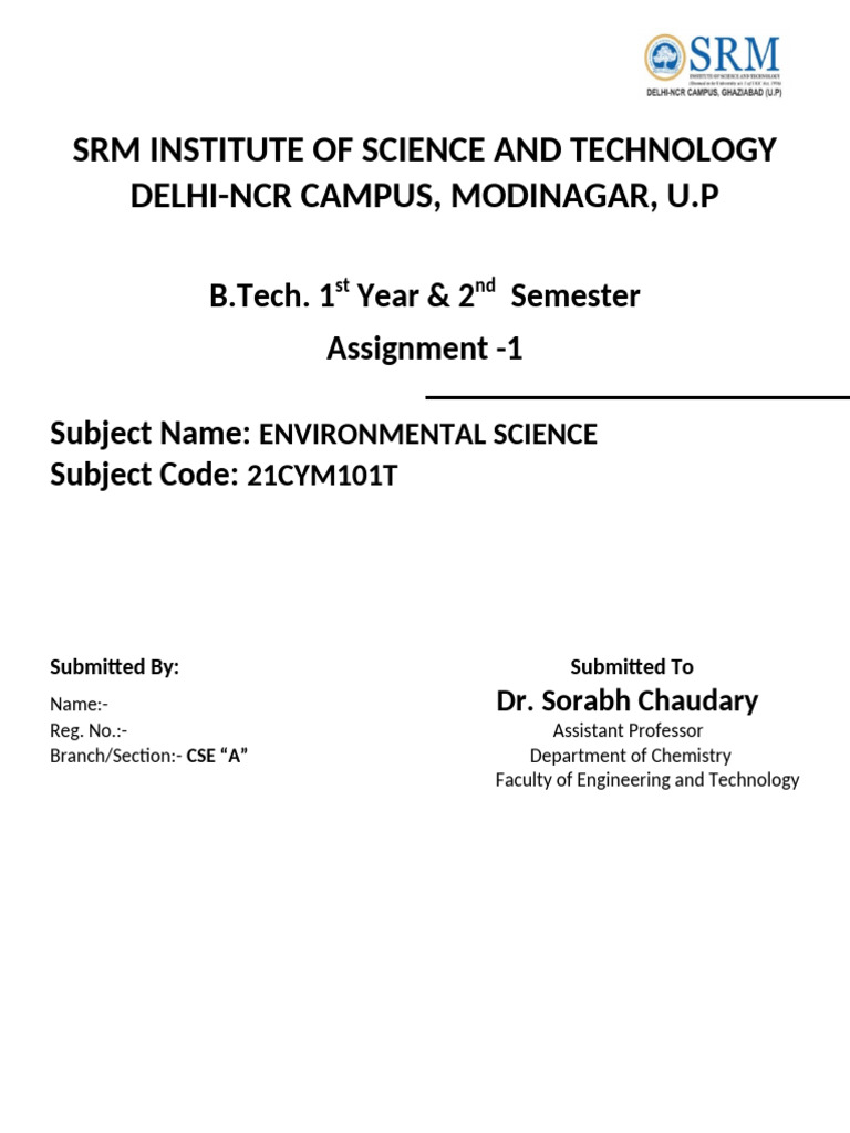 Environmental Science Assignment - SRM | PDF