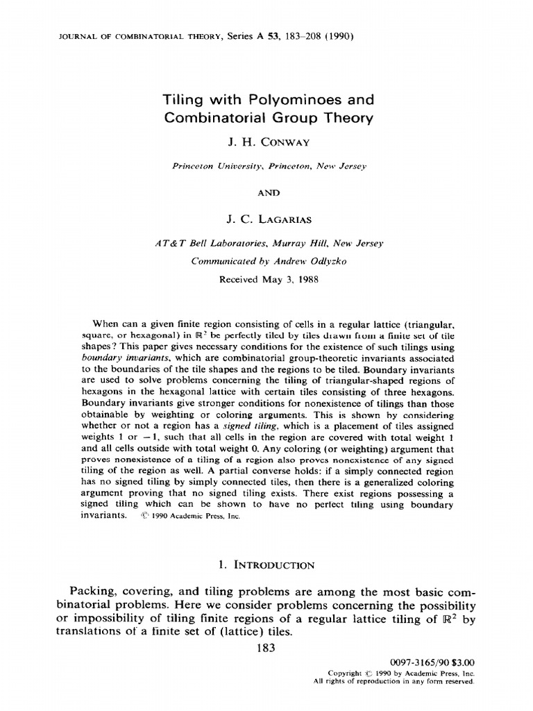 Tiling With Polyominoes and Combinatorial Group Theory | PDF | Triangle | Lattice (Group)