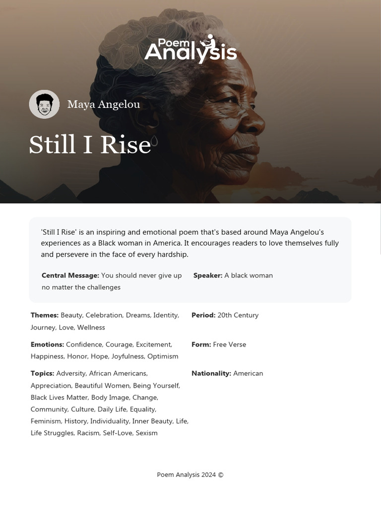 Still I Rise by Maya Angelou Poetry+ Guide 1 | PDF | Poetry | Courage