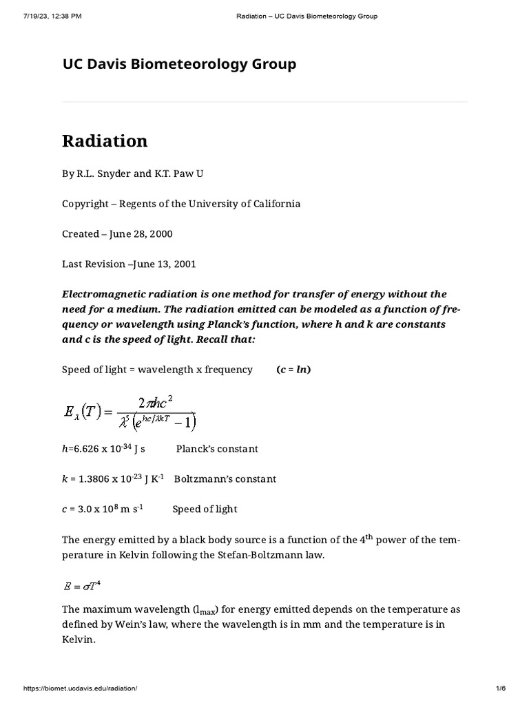 Radiation - UC Davis Biometeorology Group | PDF | Physical Sciences ...