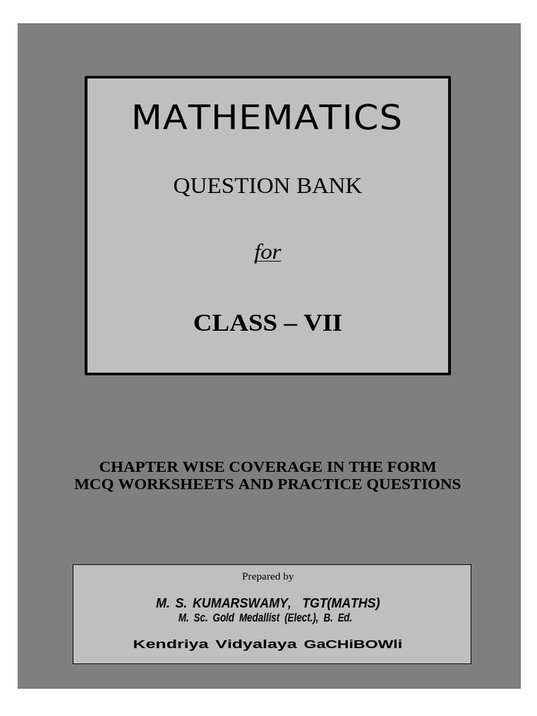 Maths Class Vii Question Bank | PDF | Numbers | Integer