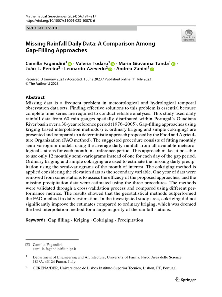 Missing Rainfall Daily Data A Comparison Among Gap-Filling Approaches ...
