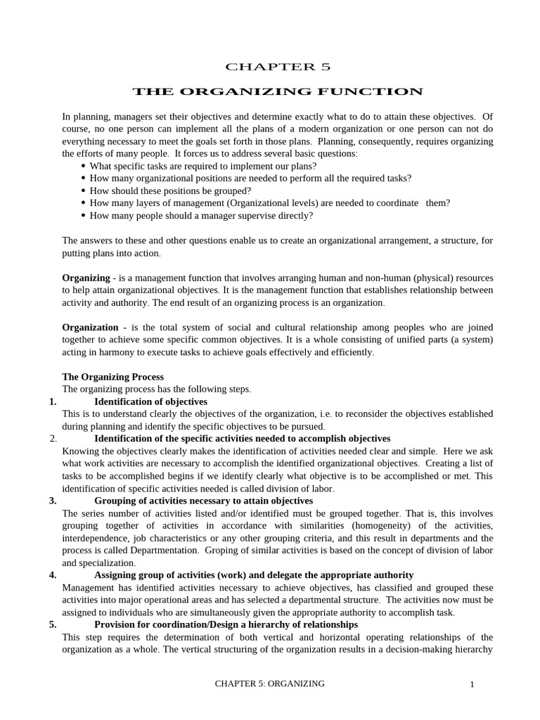 Managment - Chapter 4, Organizing | PDF | Goal | Division Of Labour