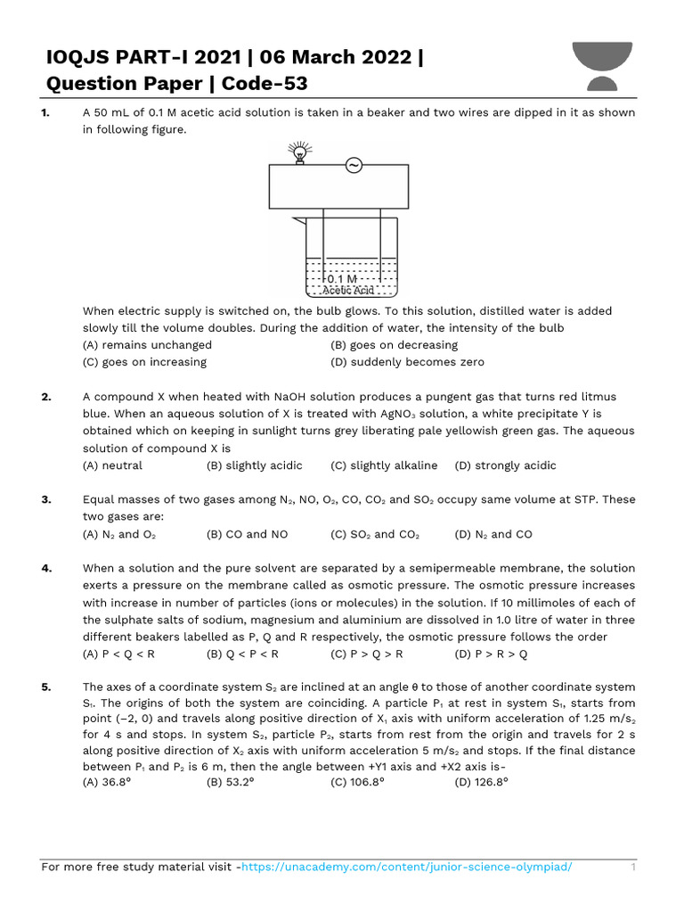 IOQJS 2021 Science Olympiad Questions | PDF | Oscillation | Damping