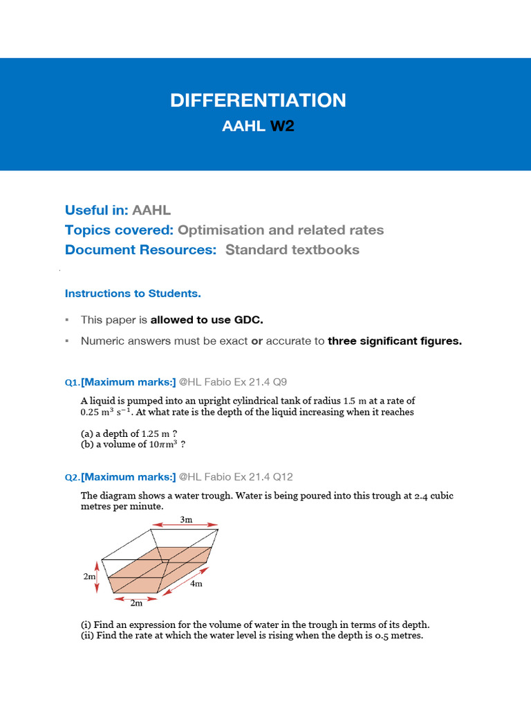 AAHL DIFFERENTIATION W2 | PDF | Euclidean Geometry | Elementary Geometry