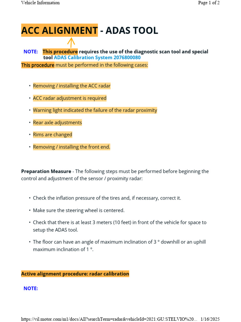 Front Radar Calibration Requirement | PDF