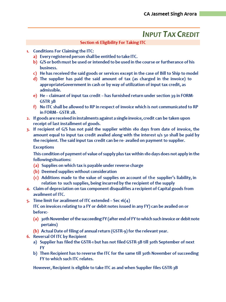 2. Input Tax Credit | PDF | Tax Credit | Taxes