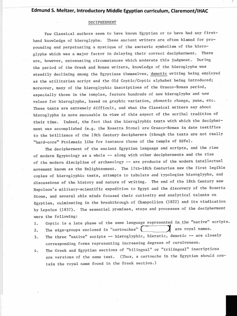 DECIPHERMENT From Introductory Middle Eg | PDF | Egyptian Hieroglyphs ...