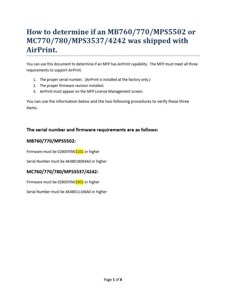 How To Determine If A OKI MC700 or MB700 Was Shipped With AirPrint ...