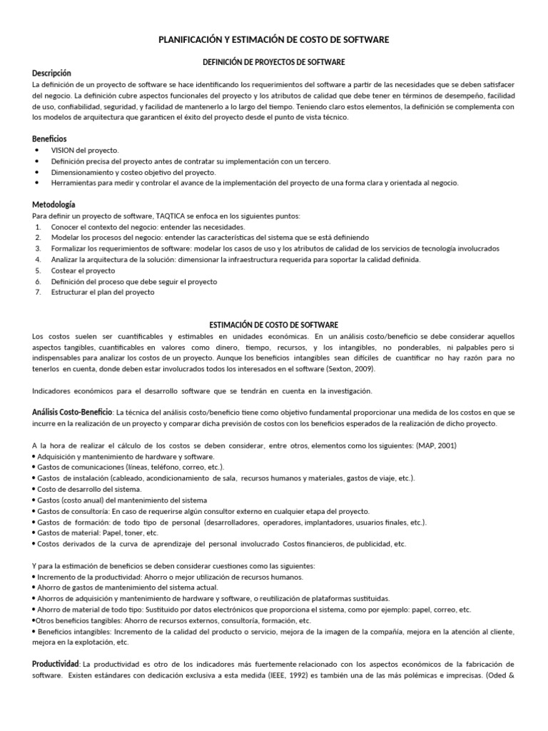 Planificación y Estimación de Costo de Software | PDF | Objeto ...