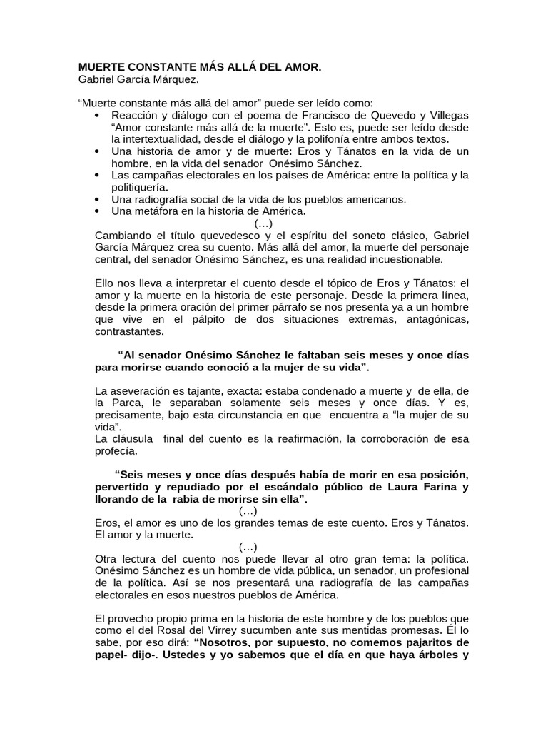 Amor y muerte en García Márquez | PDF