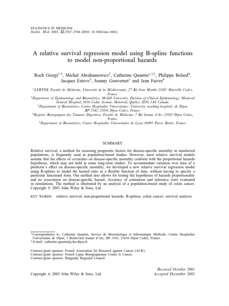 Relative Survival Regression Model With B-Spline Giorgi - Et - Al-2003 ...