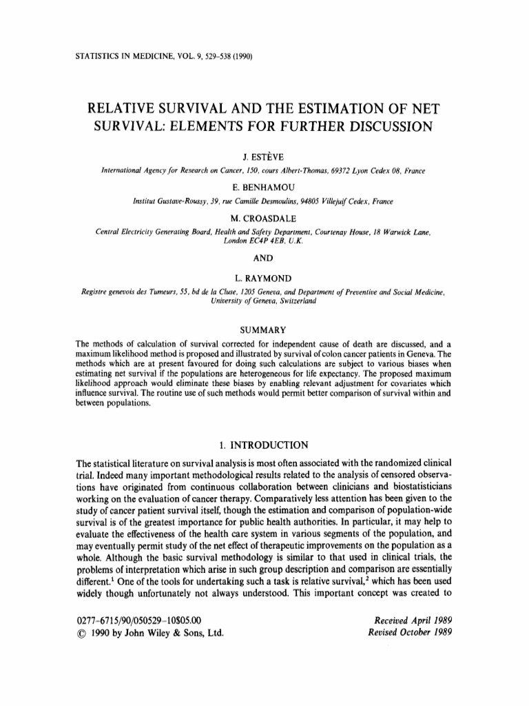 Relative Survival and Estimation of Net Survival Esteve - Et - Al-1990 ...