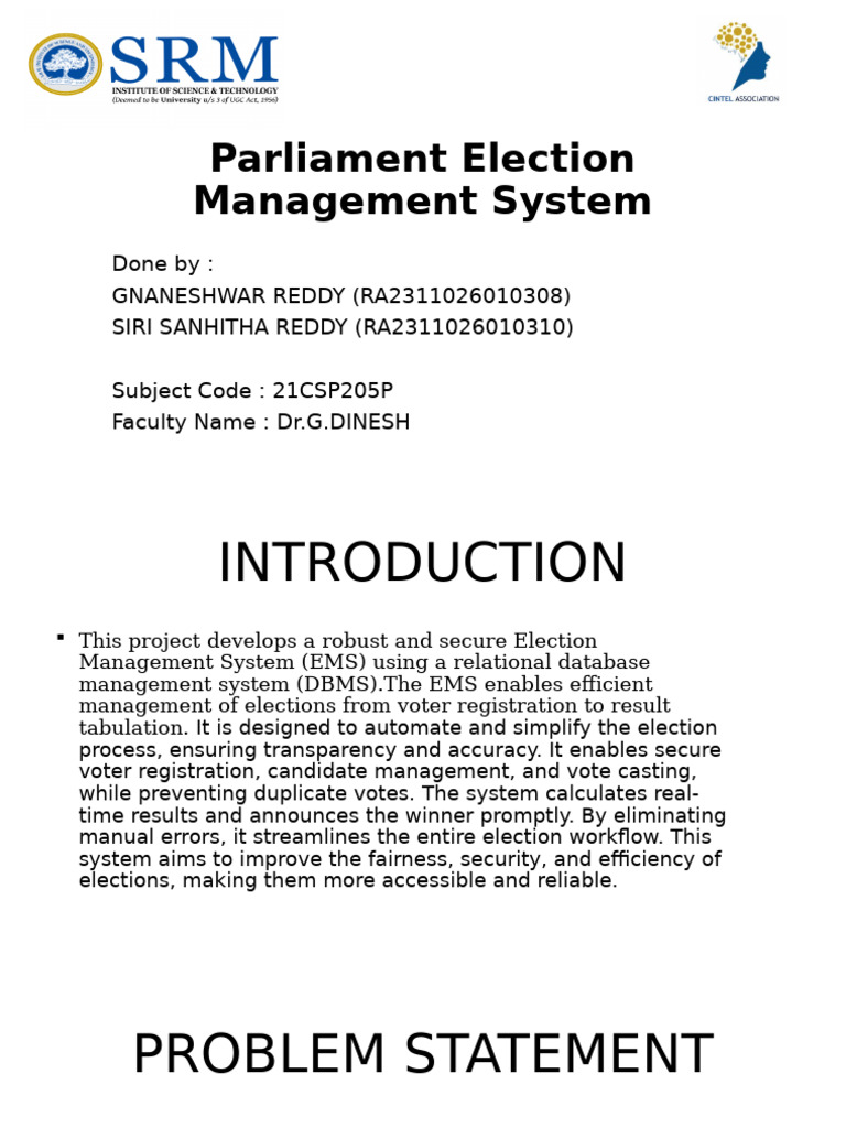Election Management System Overview | PDF | Elections | Databases