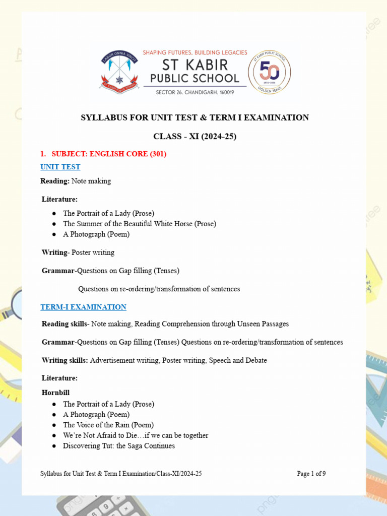 Circular 20240418133436 Edited Finalized Syllabus Class Xi Pti - Half Yearly 2024-25 | PDF ...