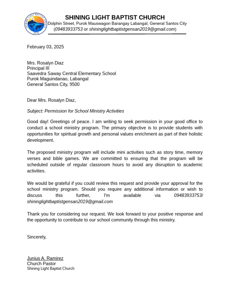 Request for School Ministry Approval | PDF