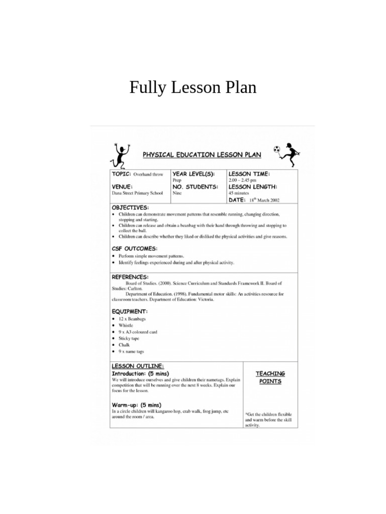 Primary Pe Lesson Plan Review Pdf 5866