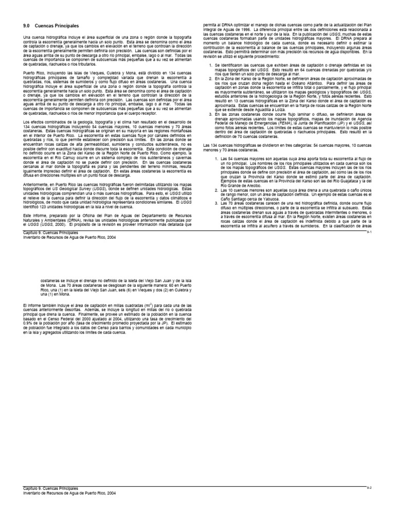 Cap Tulo 10 Cuencas Principales de Puerto Rico y Balances de Agua PDF | PDF | Agua subterránea | Río