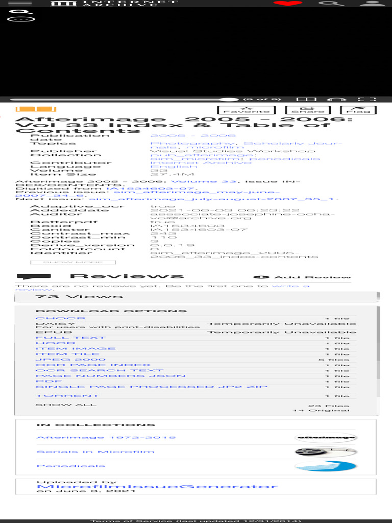 Afterimage 2005 - 2006 Vol 33 Index & Table of Contents Free Download, Borrow, And Streaming ...