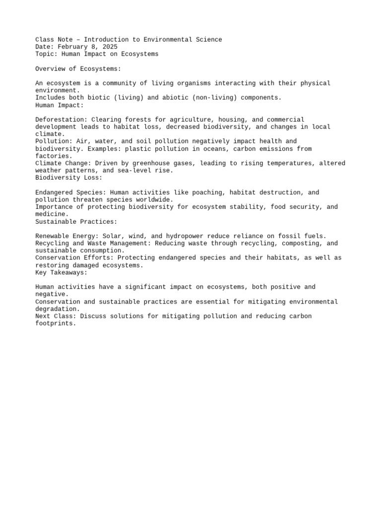 Class Note - Introduction To Enviro | PDF