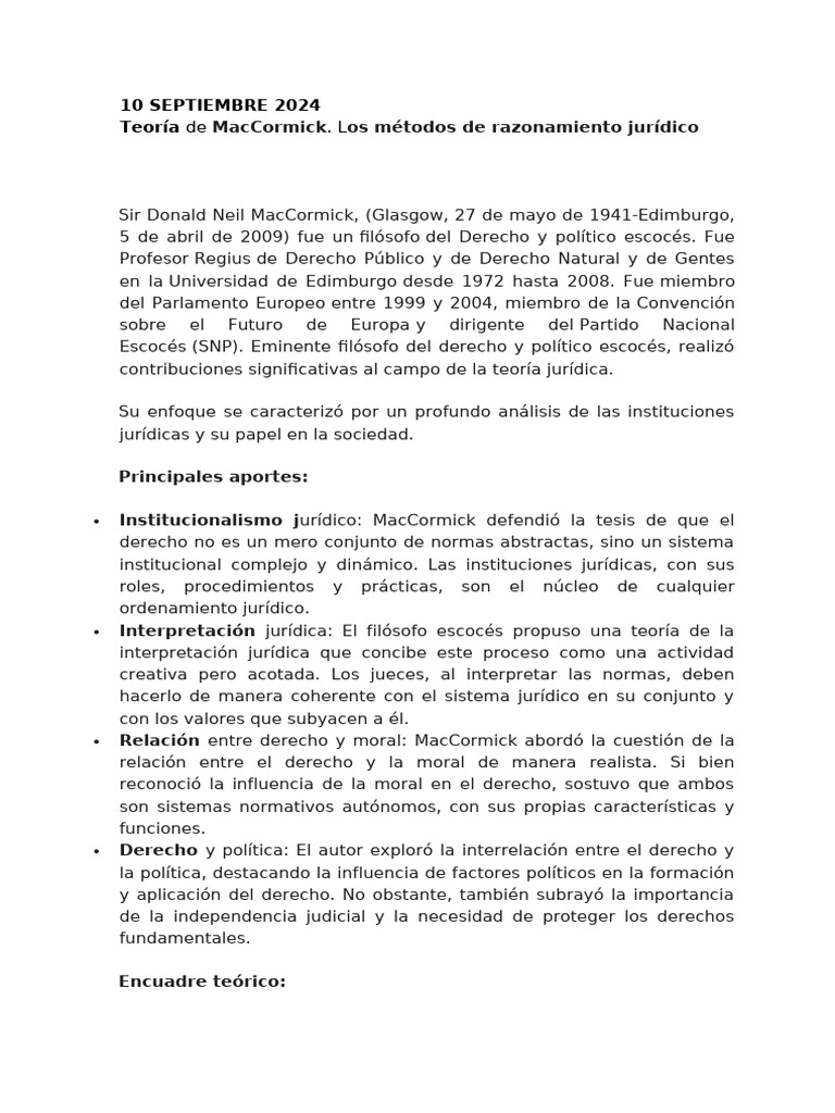 Razonamiento Jurídico según MacCormick | PDF | Educación en artes liberales