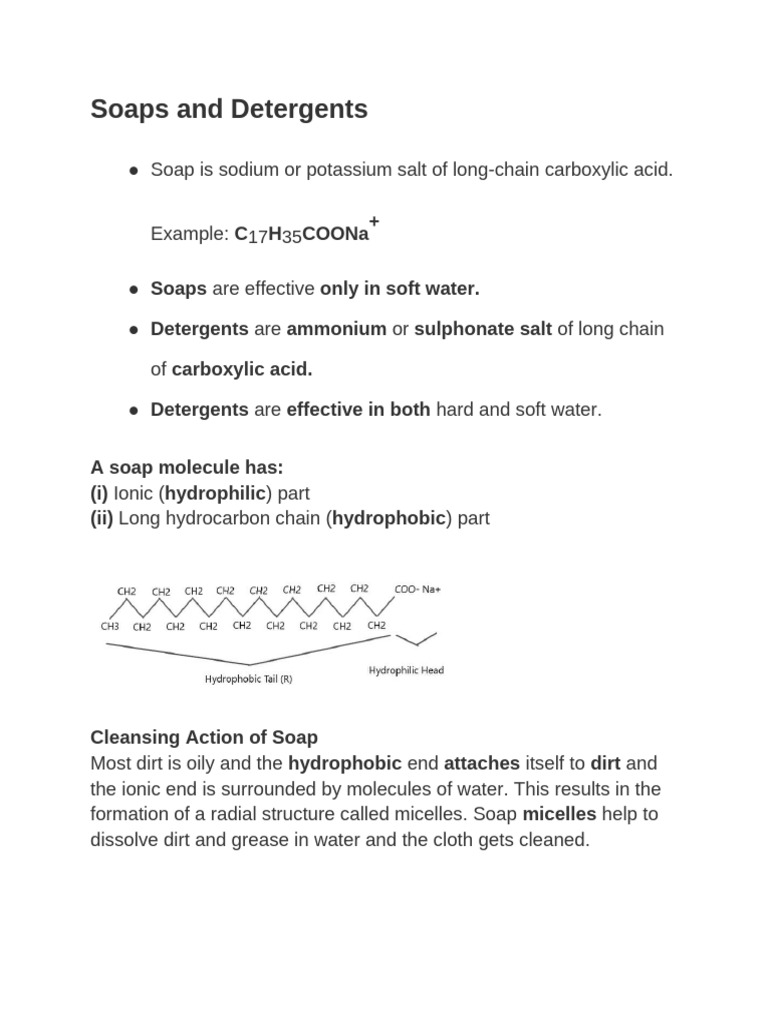 Soaps and Detergents Class 10 Science | PDF