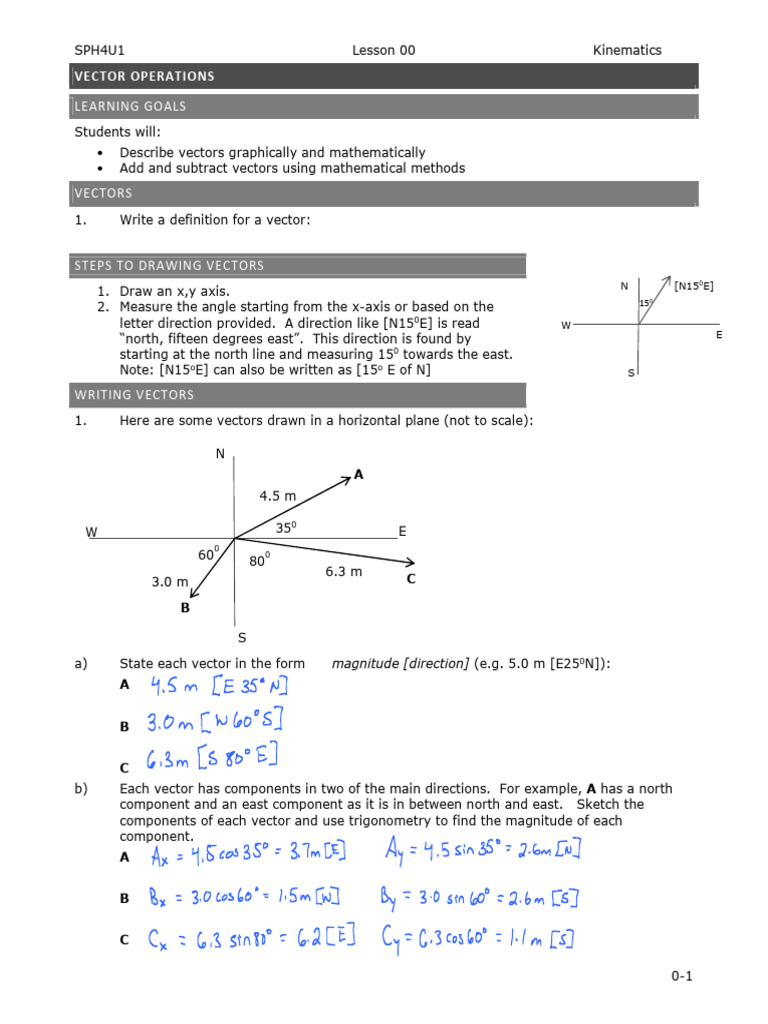 Lesson00_Vectors - Solns | PDF | Euclidean Vector | Kinematics