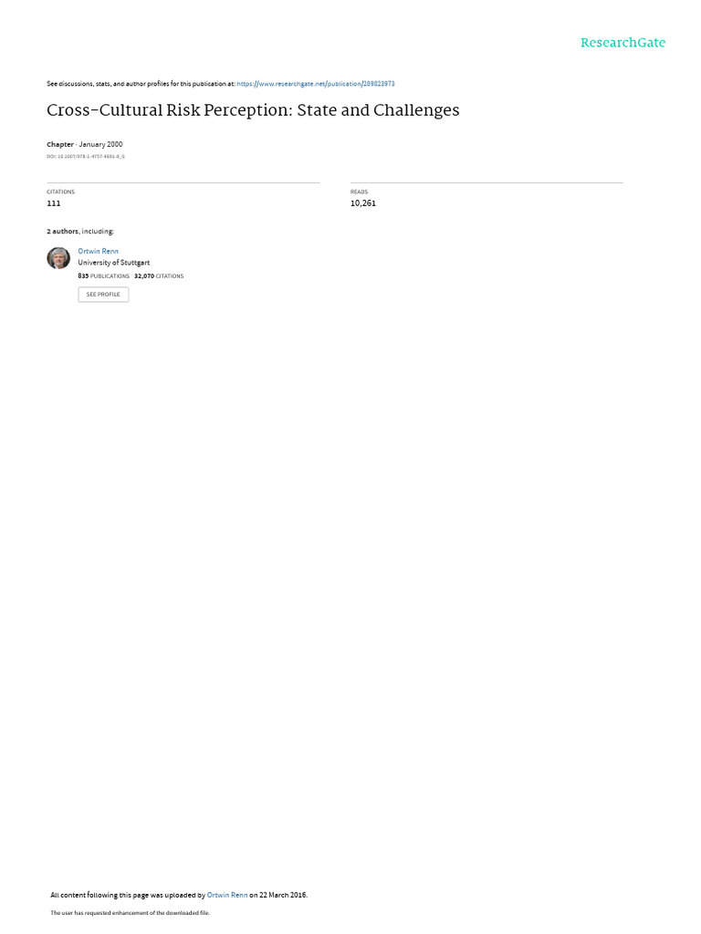 Cross-Cultural Risk Perception State and Challenge | PDF | Risk | Perception